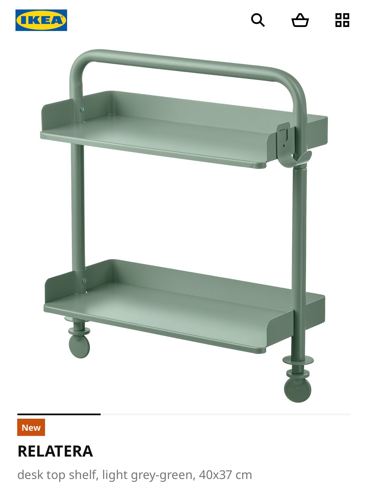 Полка для стола RELATERA IKEA, светло-серо-зеленый, 40x37х16 см, требуется сверление столешницы