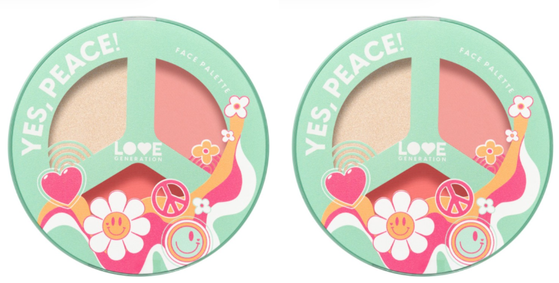 Палетка для лица Love Generation Yes, Peace! тон 02 пыльная роза, розовый, золотой, 9,6 гр, 2 шт