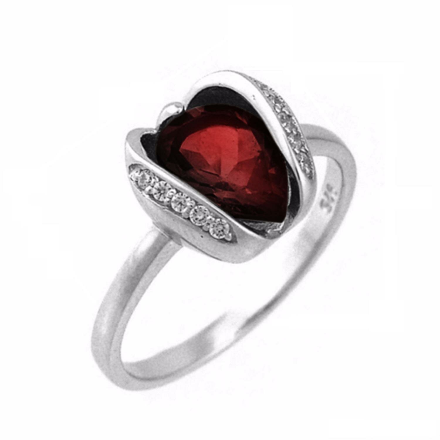 Кольцо тонкое, серебро, 925 проба, родирование, гранат, фианит