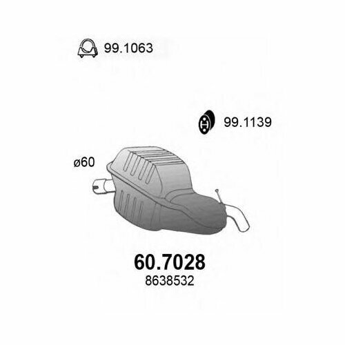 Глушитель выхлопных газов конечный, ASSO 60.7028 (1 шт.)