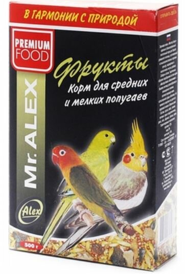 Mr.Alex Корм для средних и мелких попугаев "Фрукты", 500г 0.5 кг