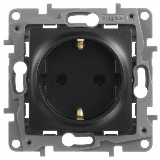 Розетка Legrand 1-м СП Etika 16А IP20 250В 2P+E с заземл. немецк. стандарт винтов. клеммы механизм антрацит Leg 672621