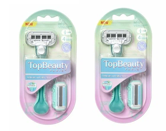 Бритва женская TopBeauty Paris, 4 лезвия, 2 сменные кассеты, 2 уп