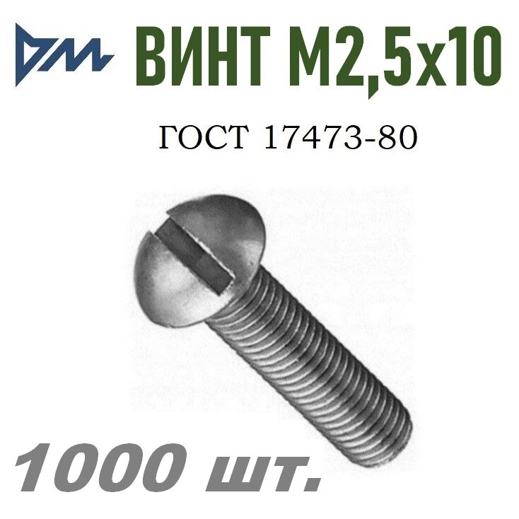 Винт ГОСТ 17473-80 М2,5х10 кп 5.8 - 1000 шт.