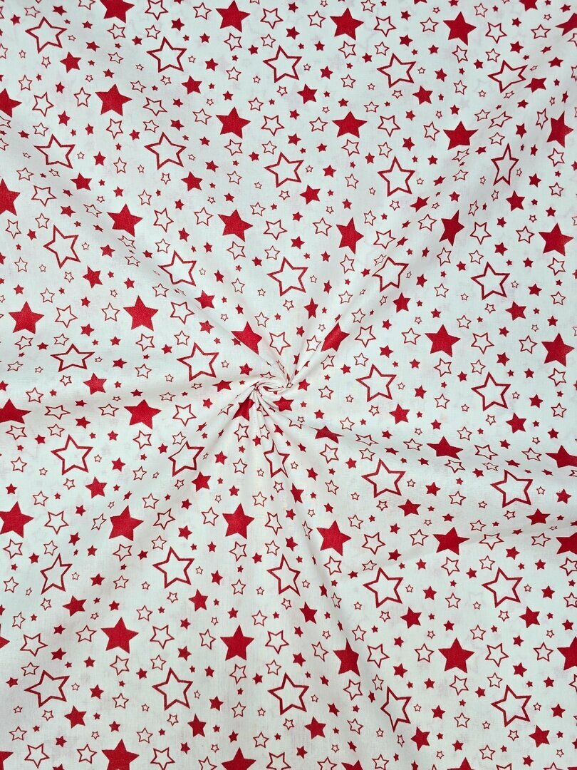 Ткань Поплин "Красный звездопад на белом" 100*150