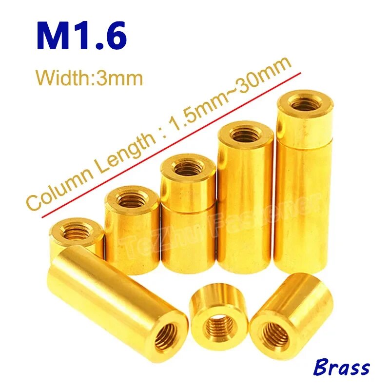 2- 10шт M1.6 длина 2~ 30мм круглых латунных стандовых штырьков штырьков штырьков большой палец гайки женская нить двойной проход полые стойки