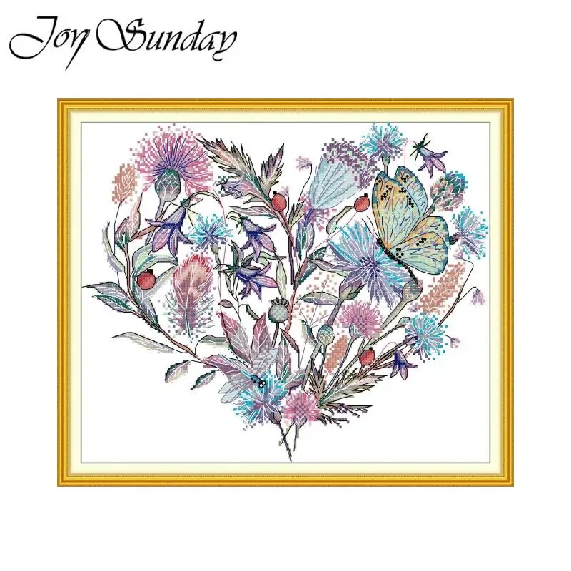 Набор для вышивки крестом Joy Sunday Florid Heart HD 16/14/11CT 11CT HD Printed
