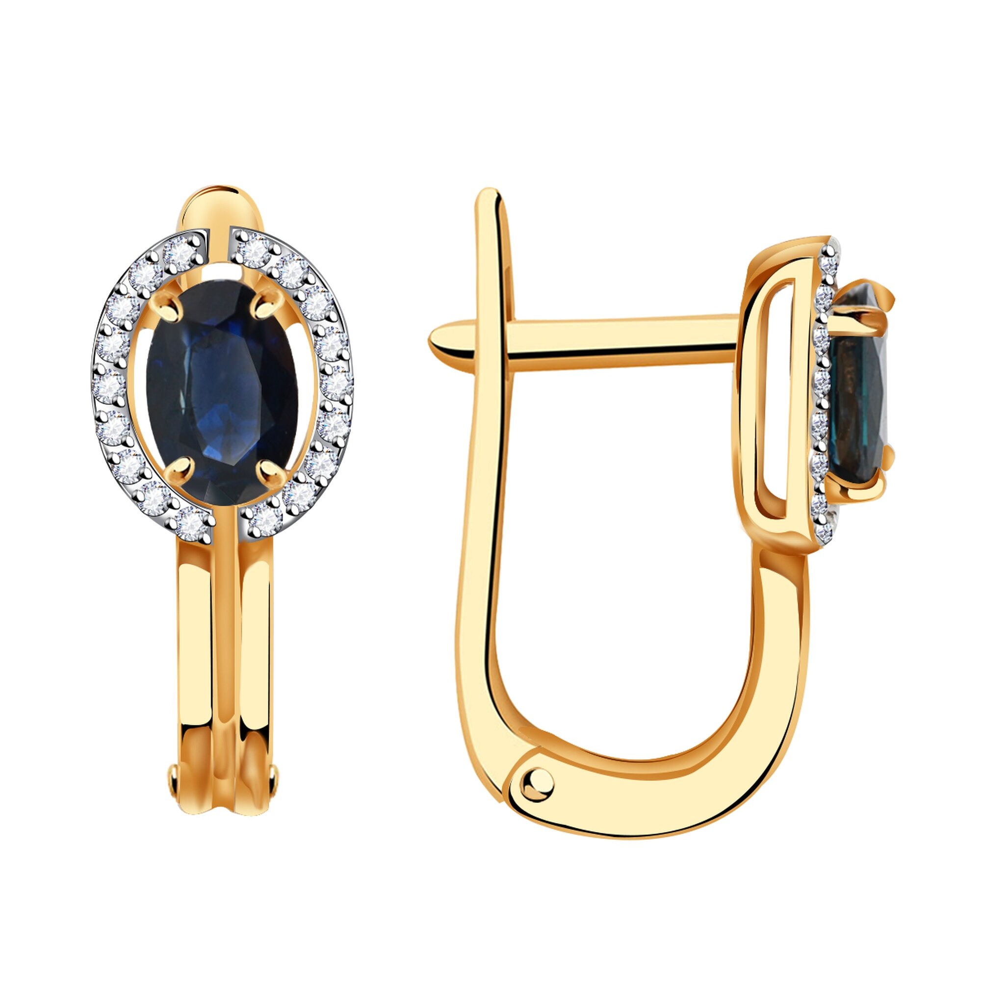 Серьги, красное золото, 585 проба, сапфир, бриллиант