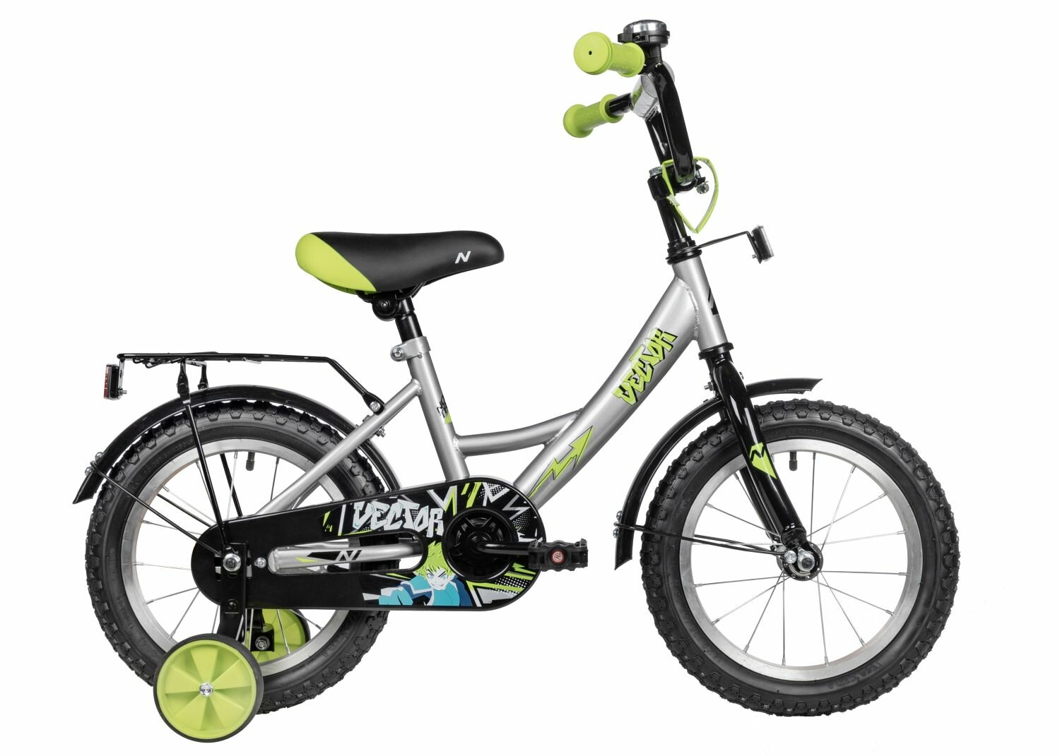 Велосипед Novatrack Vector 14 (2025), стальная рама, на рост 95-110 см, серебристый