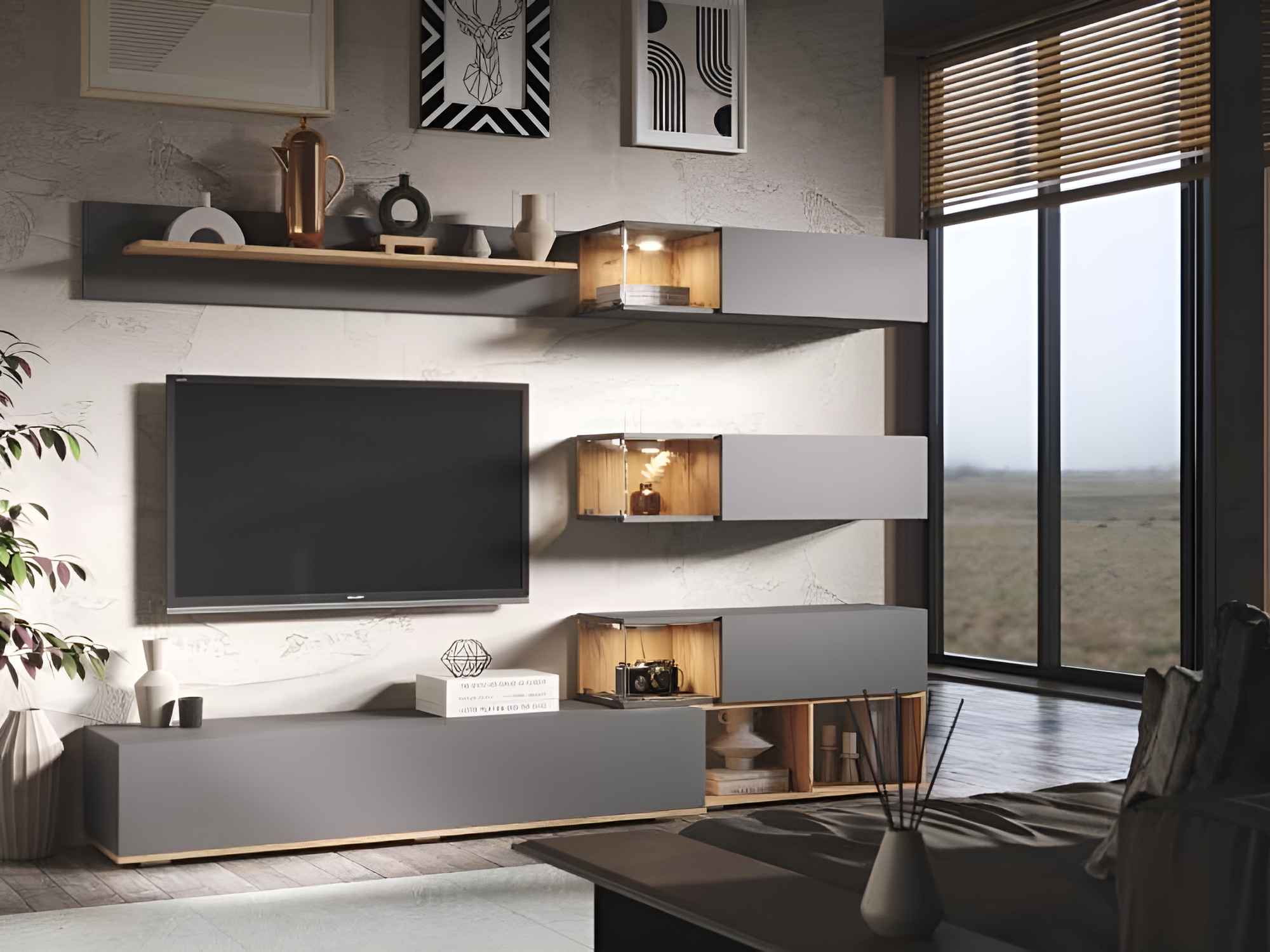 Гостиная (2.4х1.62х0.4), в современном стиле, Дуб крафт золотой/Графит