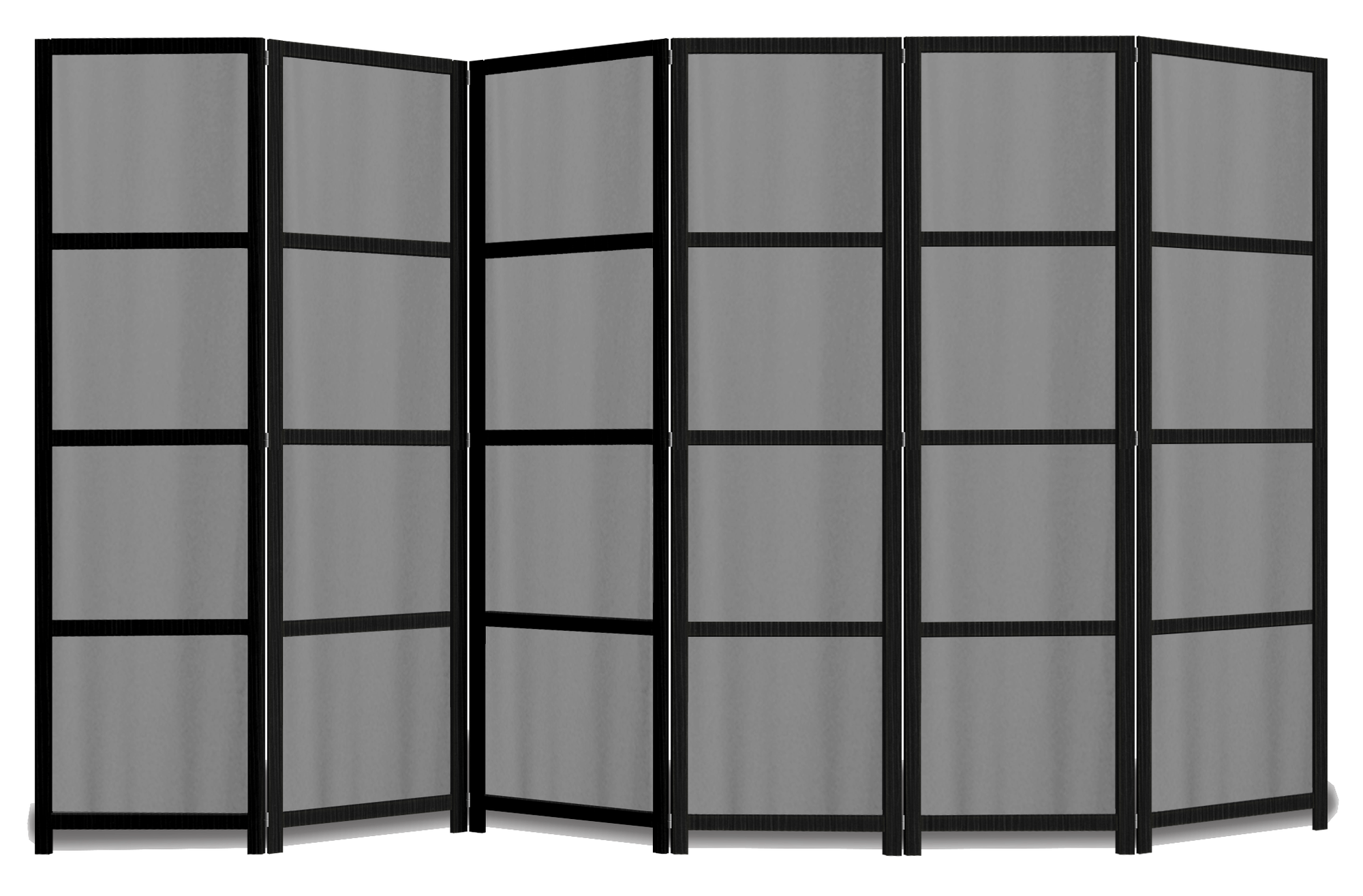 Квадрат Серый в Черном - 6 секций. Ширма тканевая складная в чёрном каркасе. Ширина 276см. Высота 180см