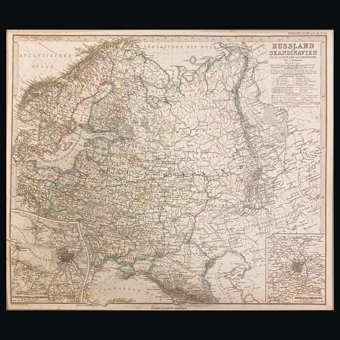 Антикварная Карта "Россия в Европе, Скандинавия, Крым, Кавказ". 1873г.