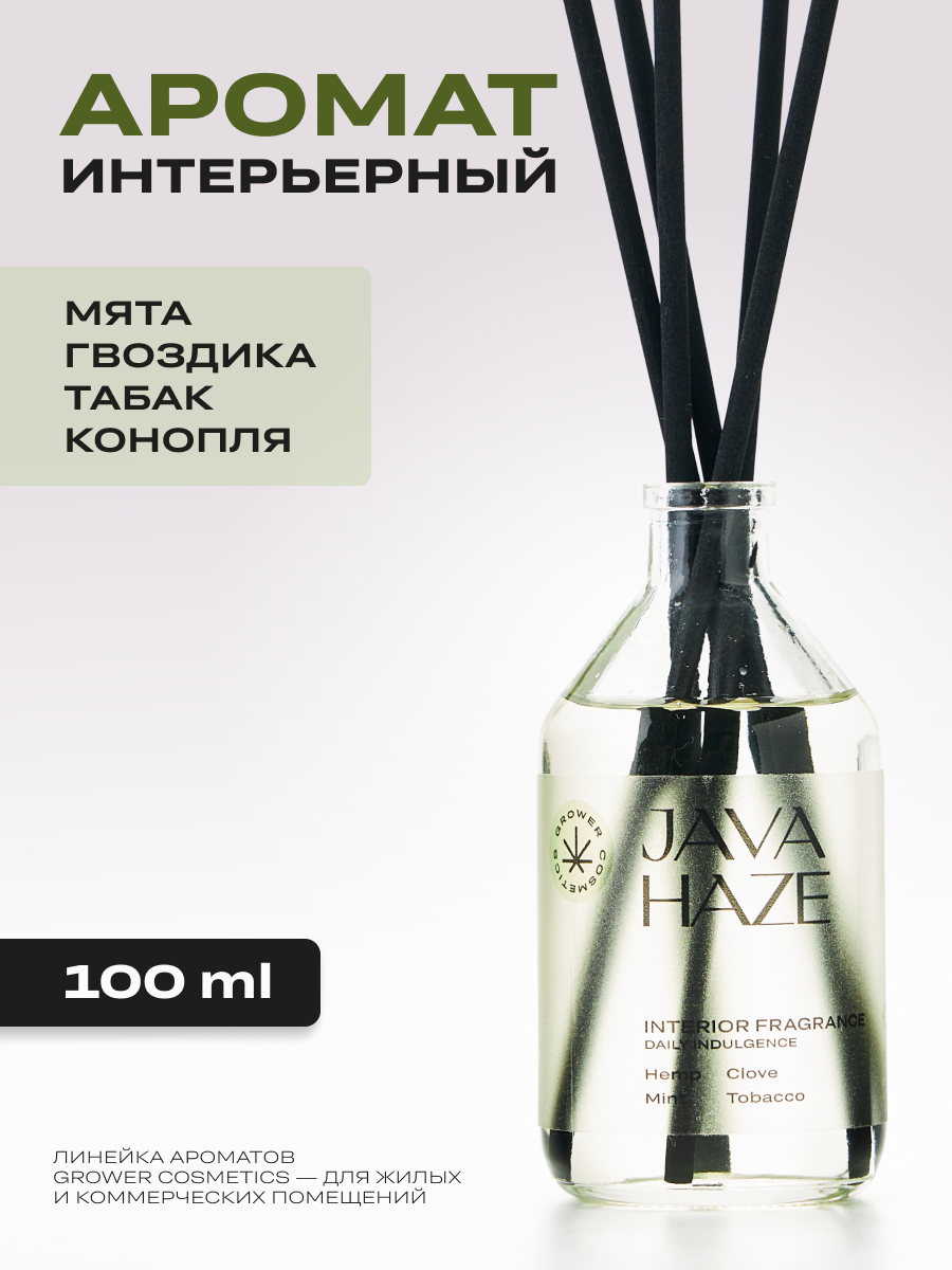 Арома диффузор Grower cosmetics "JAVA HAZE" Мята, Гвоздика, Табак, Конопля. 100мл