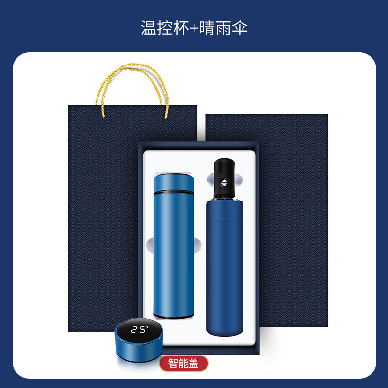 Подарочный набор "Бизнес", зонт, термос, записные книжки, сувенир, синий