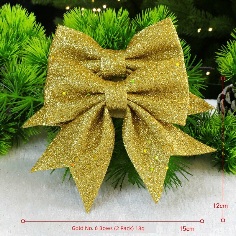 Золотой 6# рождественский бантик, 12x15 см, 2 шт. для праздничного декора
