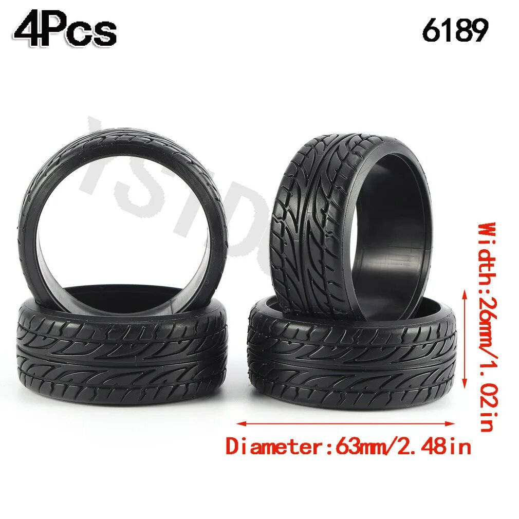 4шт. YSIDO 1/10 RC шины, черные, 6189, 63mm/2.48in