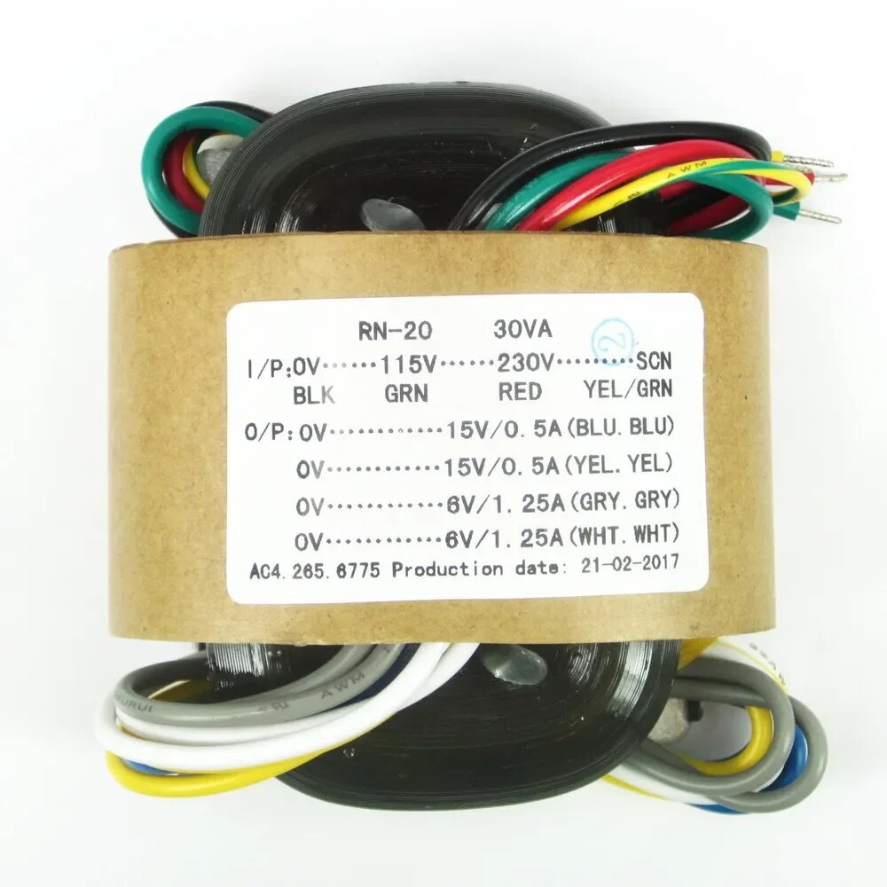 Силовой трансформатор типа R, 30 Вт, двойной, 15 В + двойной, 6 В, аудиотрансформатор, медный провод, 115 В-230 В