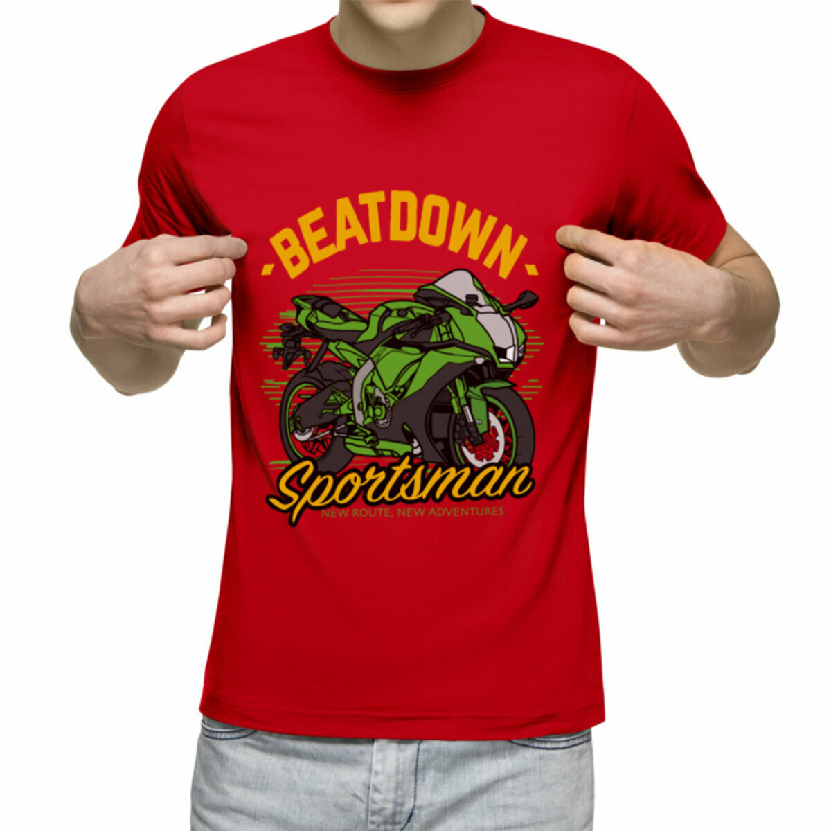 Мужская футболка «Мотоцикл Sportsman путь к приключениям» (красный, 2XL)