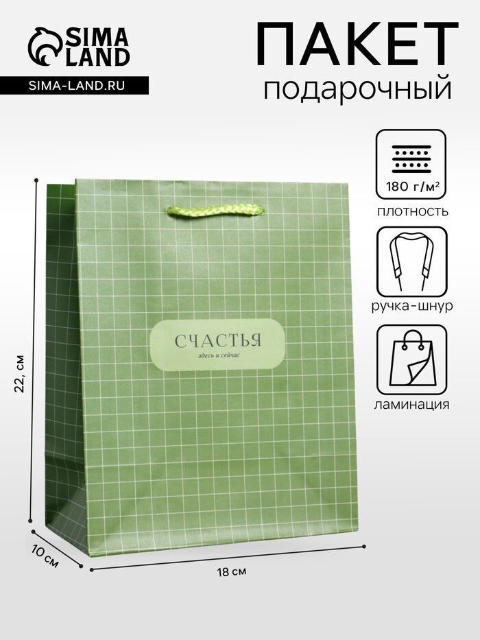 Пакет подарочный ламинированный «Здесь и сейчас», оливковый, 18×22.3×10 см