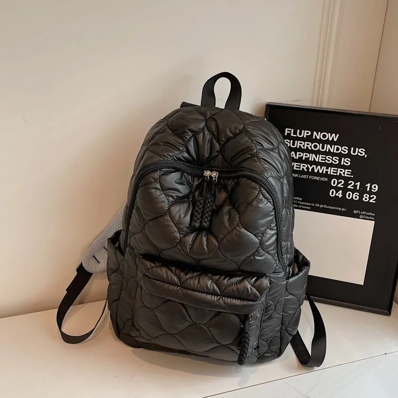 Брендовый дизайнерский пуховый хлопковый стеганый женский рюкзак в клетку, повседневный рюкзак Black
