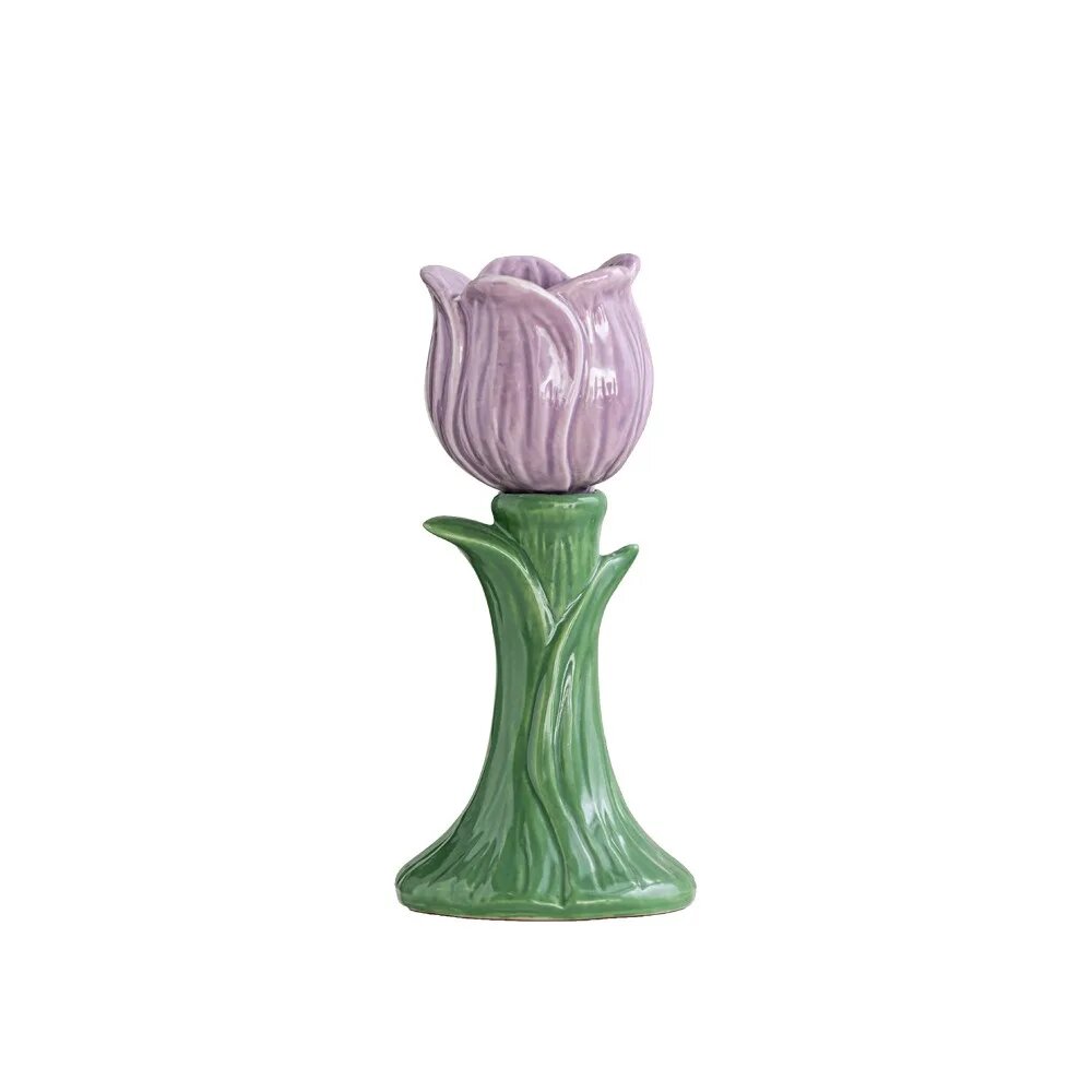 Керамический подсвечник в форме тюльпана Nordic Style Изумрудный, Purple
