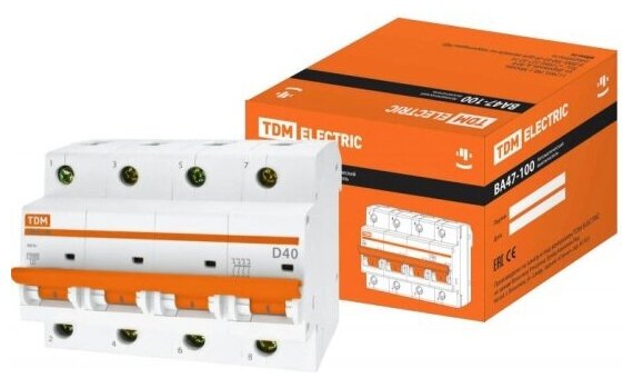Автоматический выключатель Tdm Electric ВА47-100 4Р 40А 10кА х-ка D (SQ0207-0040)