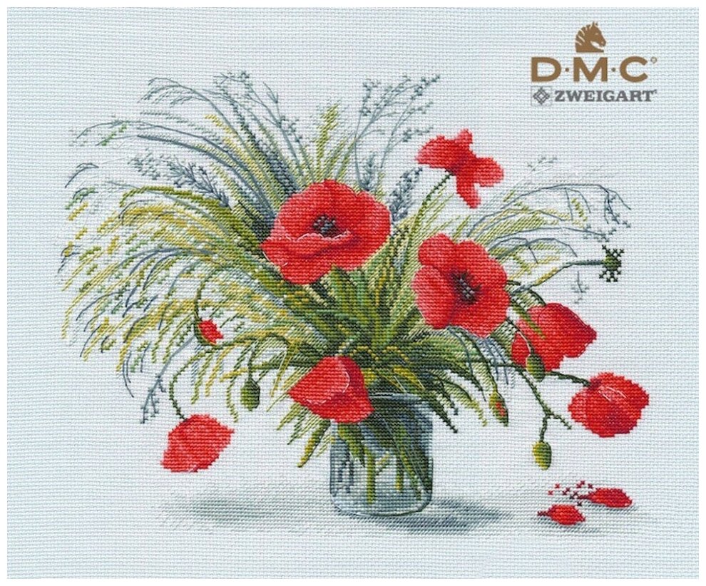 Набор для вышивания Овен #1332 Алые маки, Счетный крест, 21 x 27 см