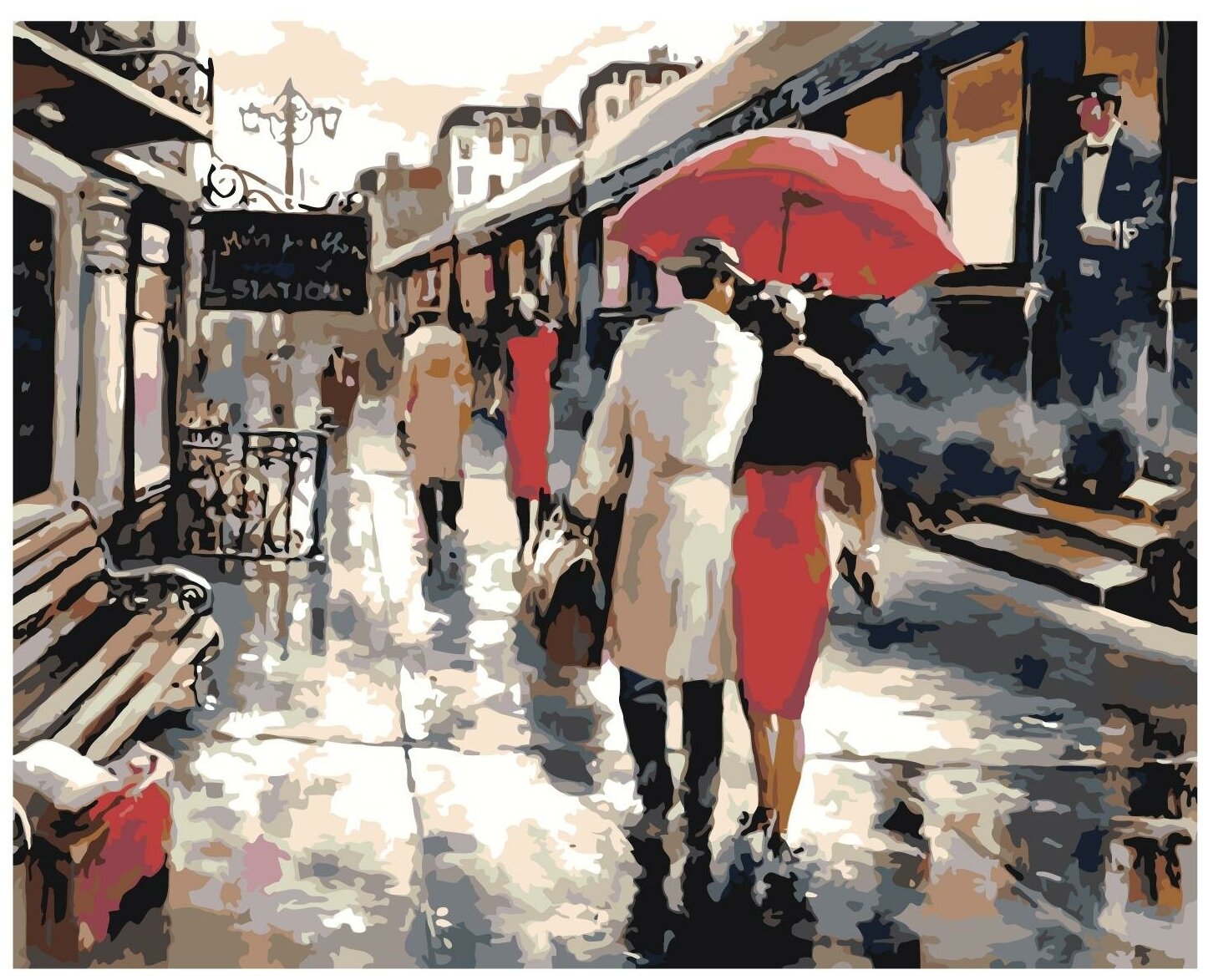 Картина по номерам, "Живопись по номерам", 40 x 50, BH13, Влюблённые, дождь, поезд, зонт, романтика, пейзаж