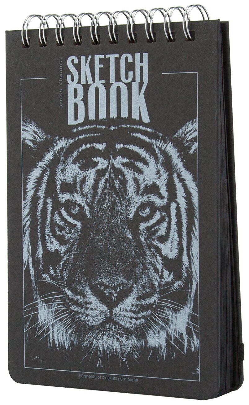 SKETCHBOOK BrunoVisconti, 147х210 мм, 60 л, Черный 110 г, на гребне, Арт. 1-505/03, обложка в ассортименте