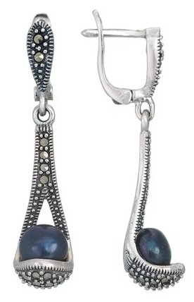 Серьги, серебро, 925 проба, марказит, жемчуг культивированный