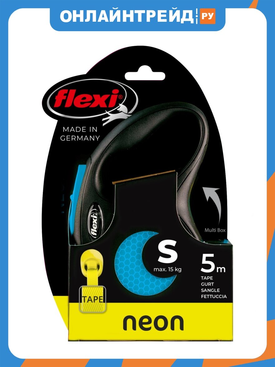 Поводок-рулетка Flexi New Neon tape S, 5 м, 15 кг, синий