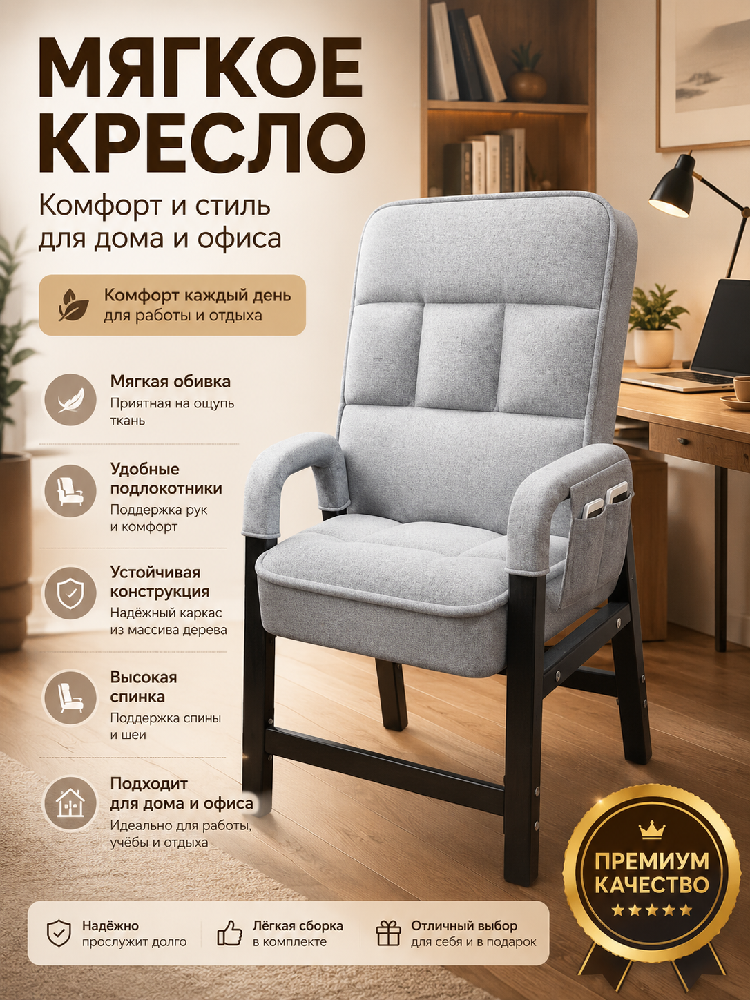 Эргономичное кресло с подвижными подлокотниками и опорой для поясницы