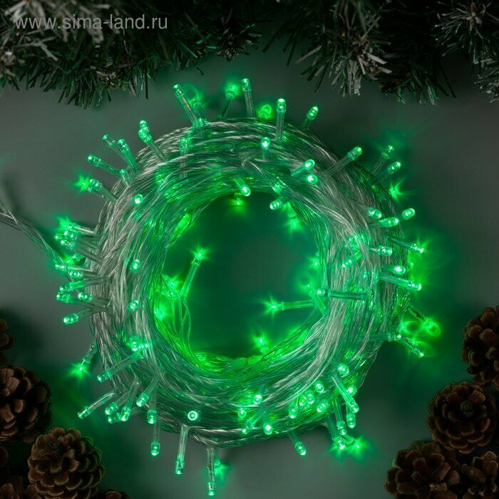 Гирлянда Нить 20 м, IP20, прозрачная нить, 200 LED, свечение зелёное, 8 режимов, 220 В