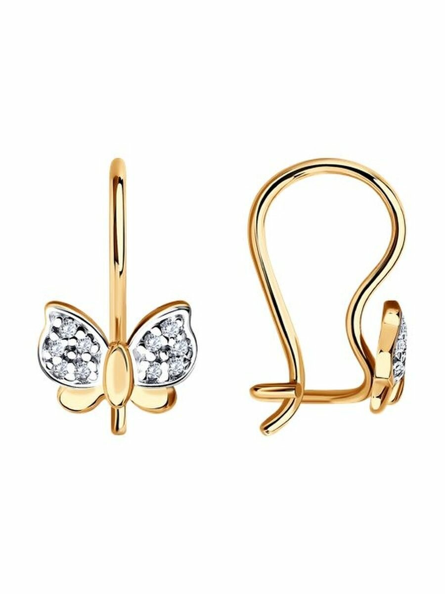 Серьги, красное золото, 375 проба, фианит