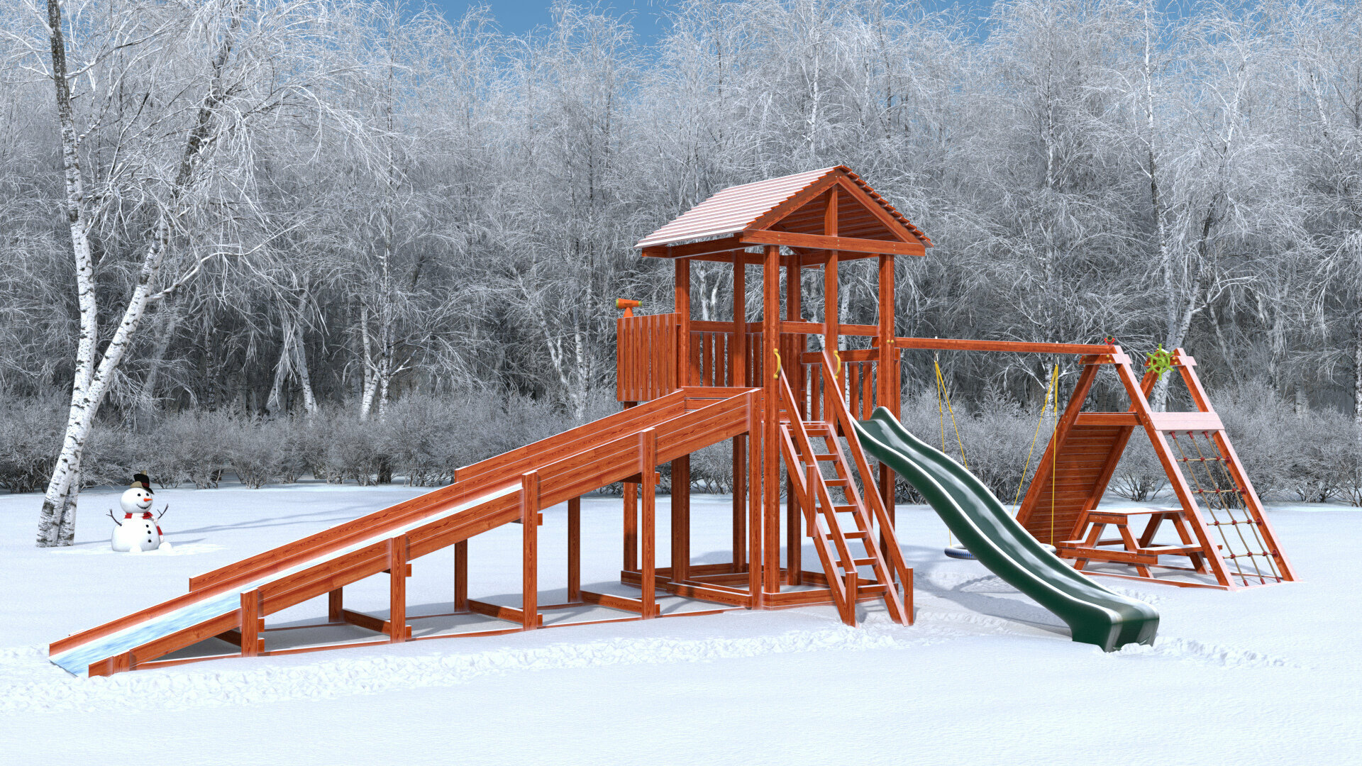 CustWood All-Season 3 Детская деревянная игровая площадка для улицы дачи