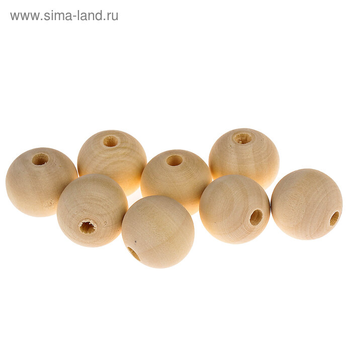 Бусины деревянные d=20 мм ±1 мм, набор 8 шт, без покрытия