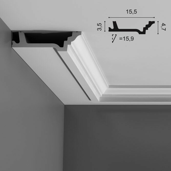 Карниз Гладкий Orac Decor С305 Д200xШ15.5xВ4.7 см Лепнина из Полиуретана / Орак Декор.