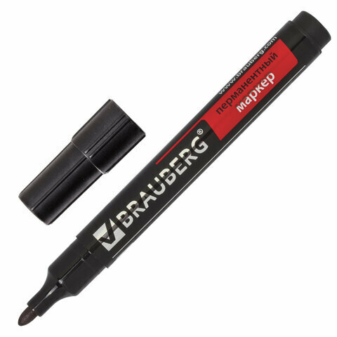 Маркер перманентный (нестираемый) BRAUBERG "Contract", черный, круглый наконечник, 3 мм, без клипа, 150465