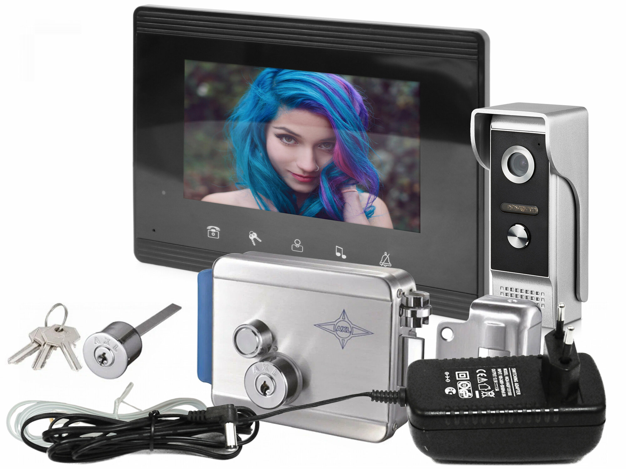 Набор: цветной домофон EP-7200 и Anxing Lock AX(091) (F1466EU) - замок и вызывная панель / домофон и электромеханический замок