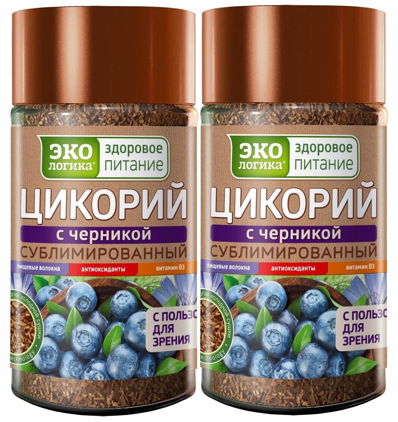 Цикорий Экологика с черникой, сублимированный в банке, 85г х 2шт