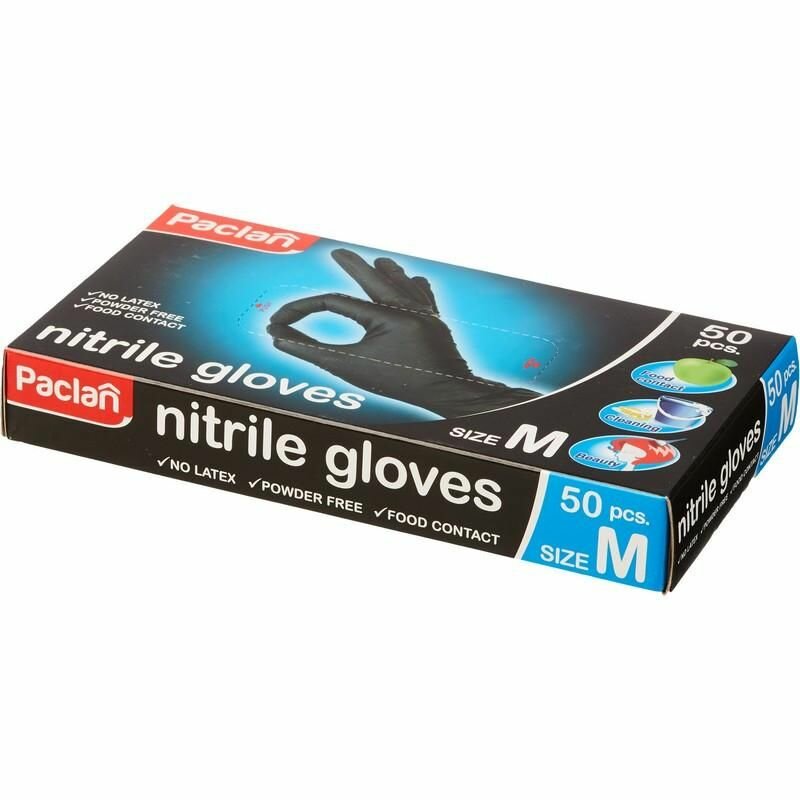 Перчатки однораз. PACLAN нитрил неопудренные черные 407780 р. M 50шт/уп, ПС