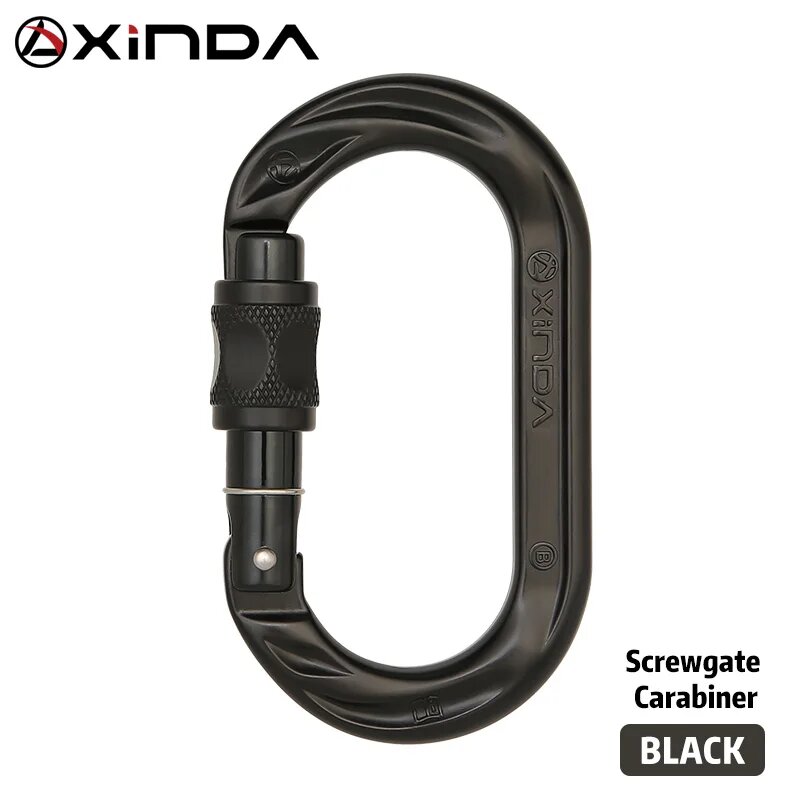 XINDA открытый карабин 24kN для скалолазания Черный, Screw lock Black