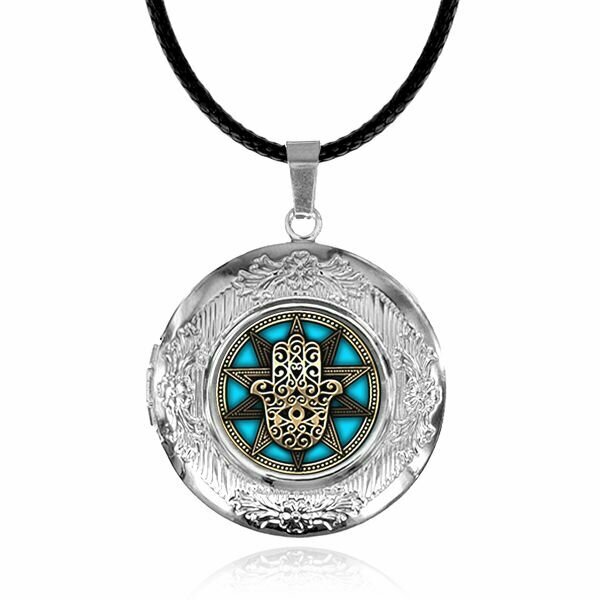 Подвеска на шею женская и мужская аромакулон с оберегом Хамса. Защитный ароматический амулет на шнурке