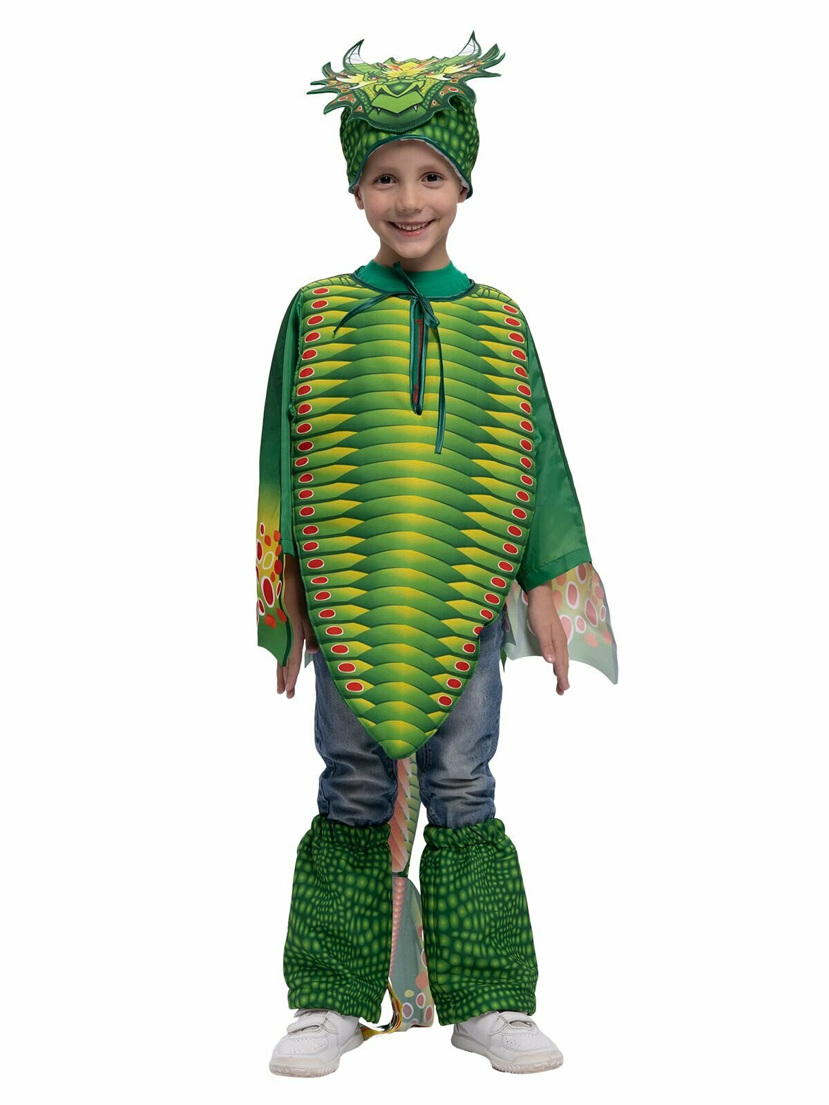 Детский карнавальный костюм зеленый Дракон на рост 116-122 (размер 30)