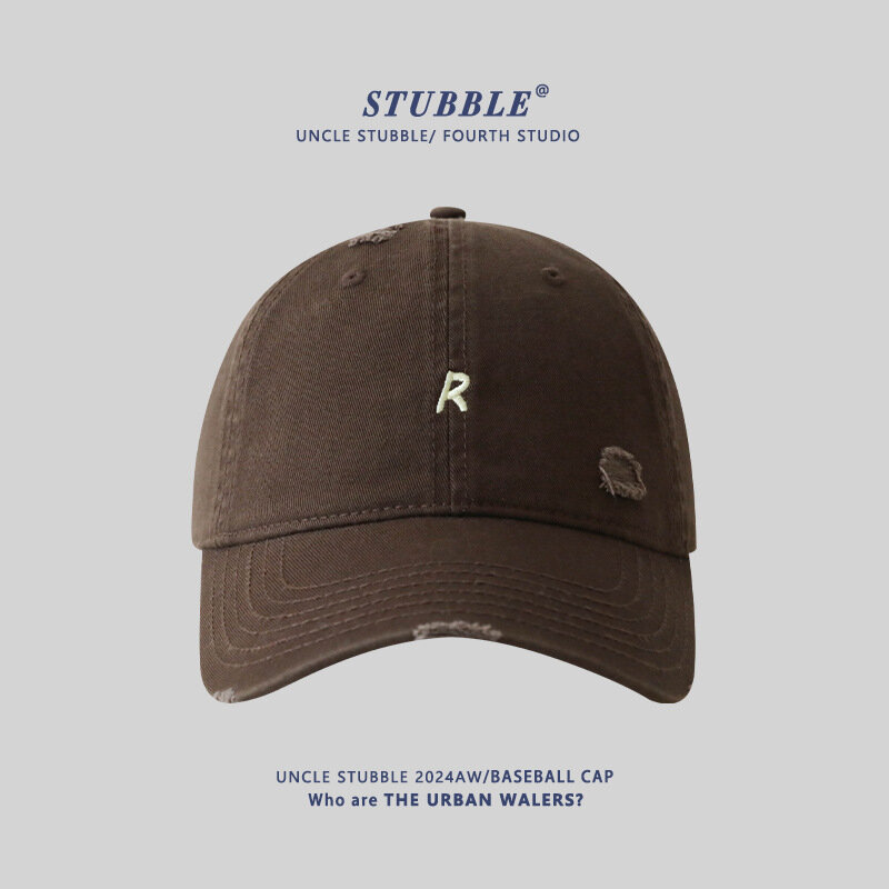 Новая бейсболка с вышитой буквой R для женщин с широкими полями и небольшая мягкая кепка для мужчин с простой и универсальной шляпой от солнца