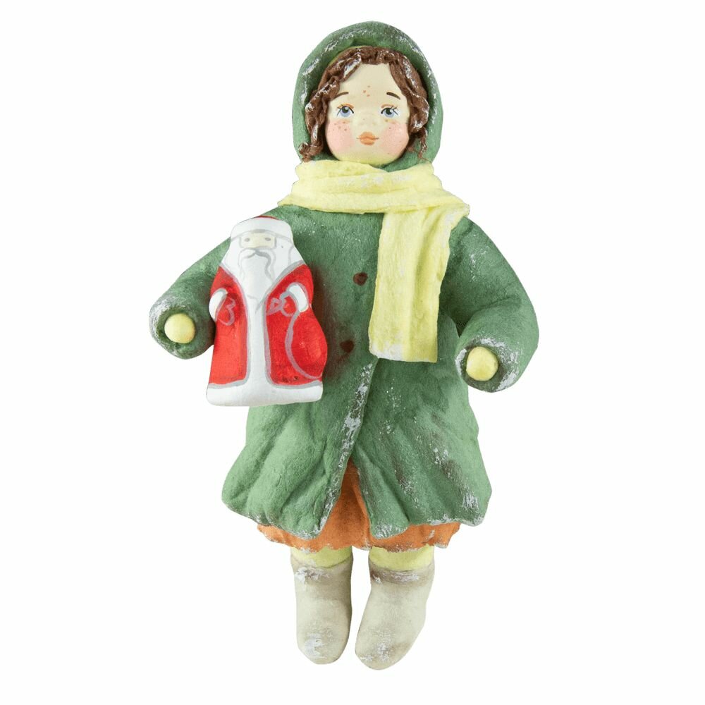 Игрушка на елку Девочка с дедом Морозом (вата) 12см