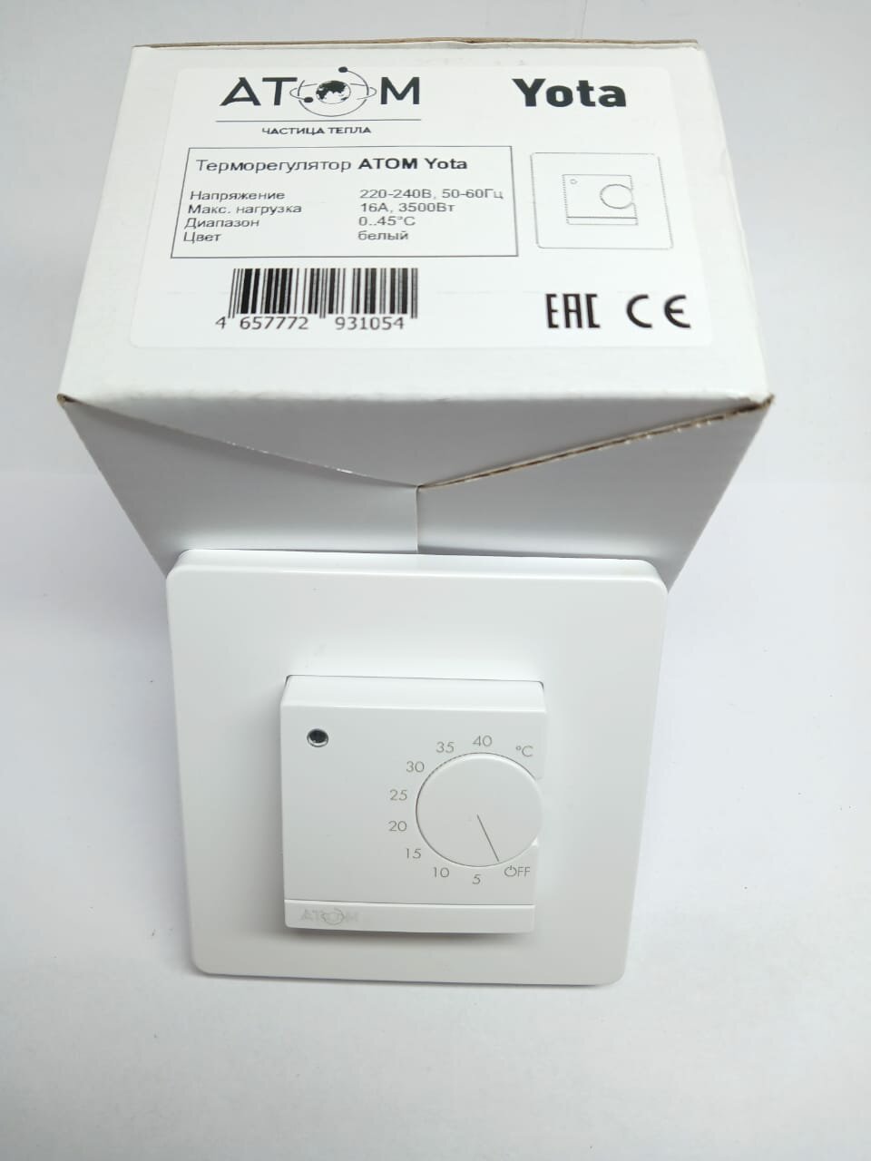 Терморегулятор атом YOTA ATOM, для теплого пола, механический, скрытый монтаж, белый