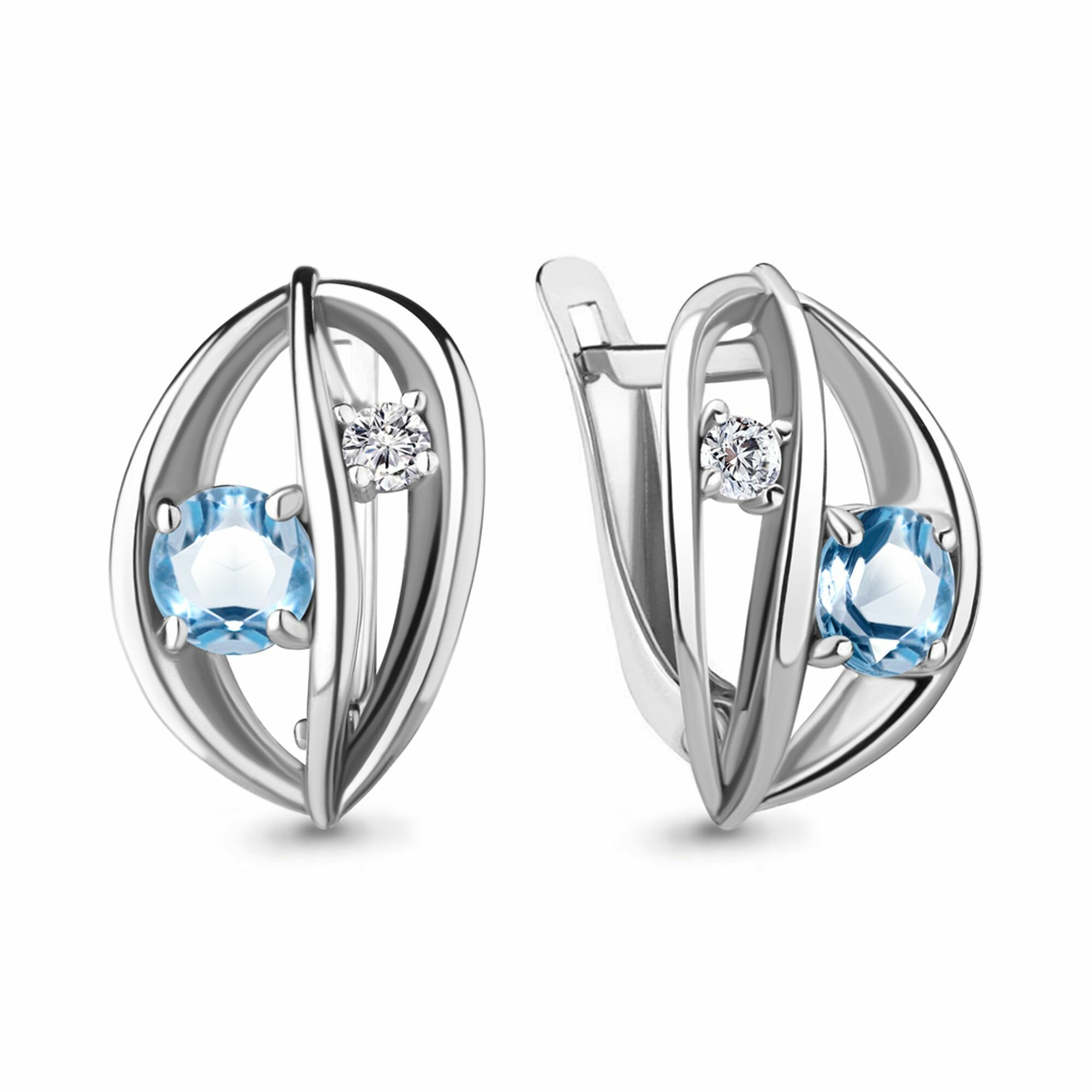 Серьги Diamant online, серебро, 925 проба, родирование, фианит, топаз