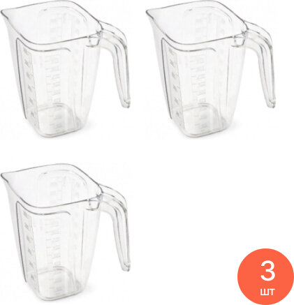 Мерный стакан Martika / Мартика Диамант с носиком, полистирол прозрачный 1л / емкость мерная / кувшин для кухни (комплект из 3 шт)