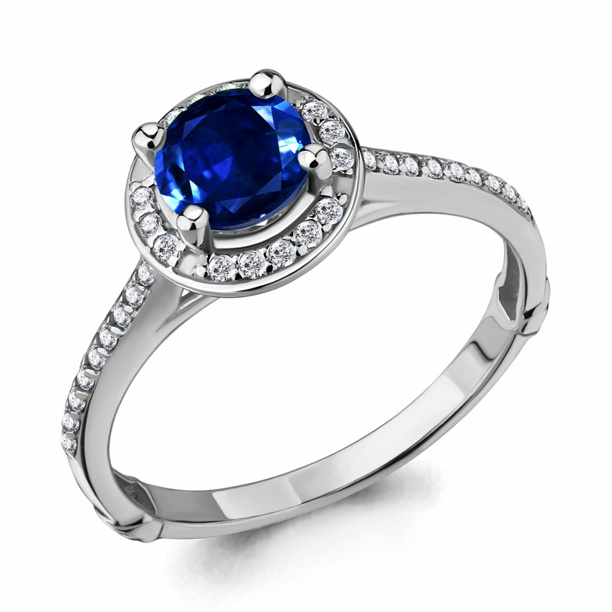 Кольцо, серебро, 925 проба, родирование, сапфир синтетический, фианит